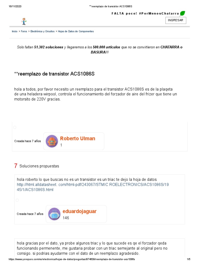 Reemplazo de Transistor ACS1086S | PDF | Componentes | Ingeniería ...