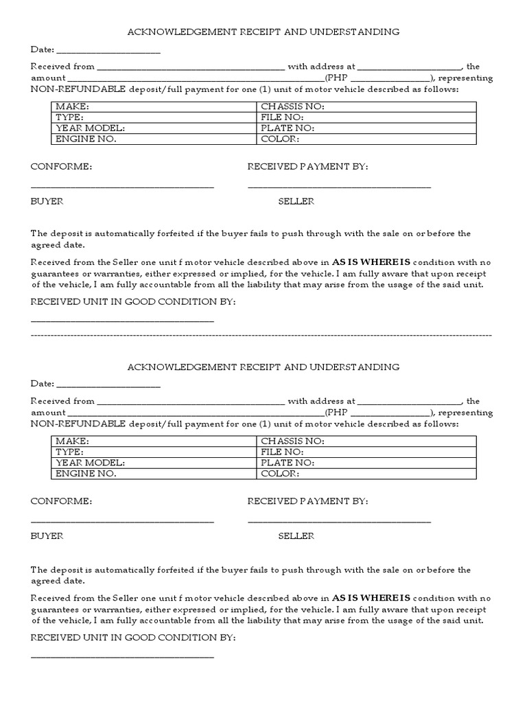 Acknowledgement Receipt and Understanding | PDF | Receipt | Common Law