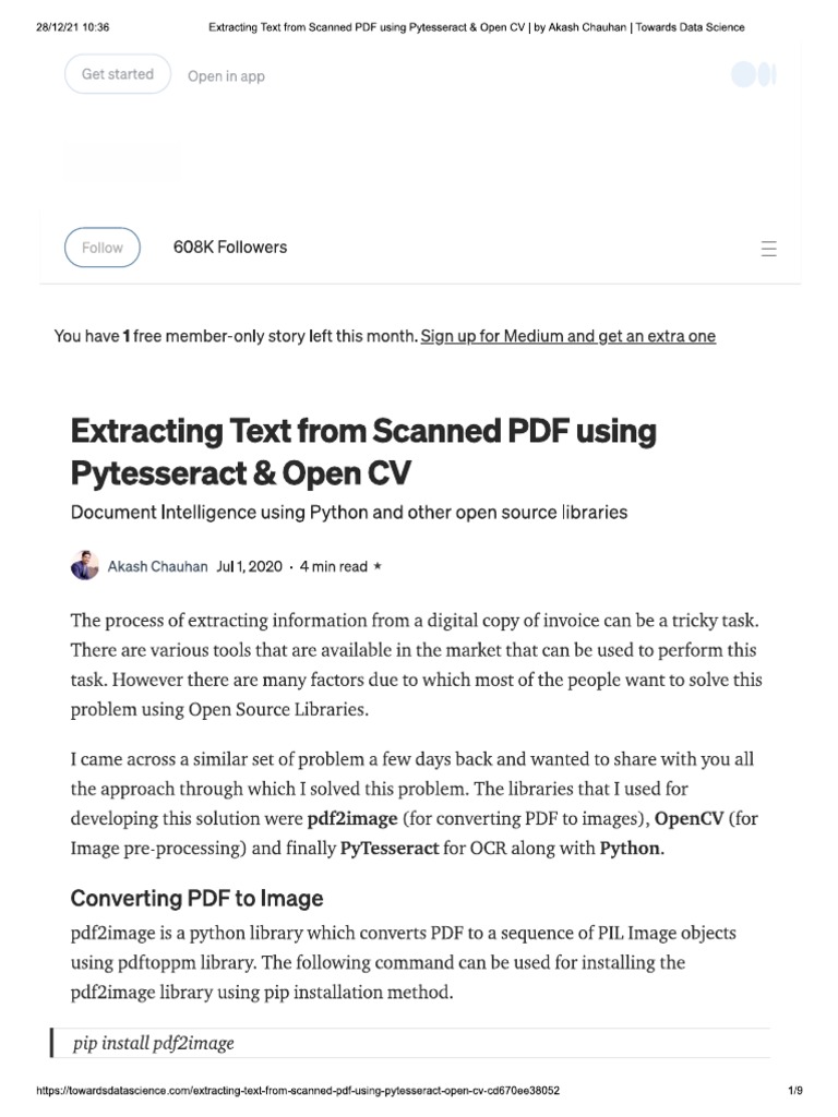Extracting Text From Scanned PDF Using Pytesseract & Open CV | PDF