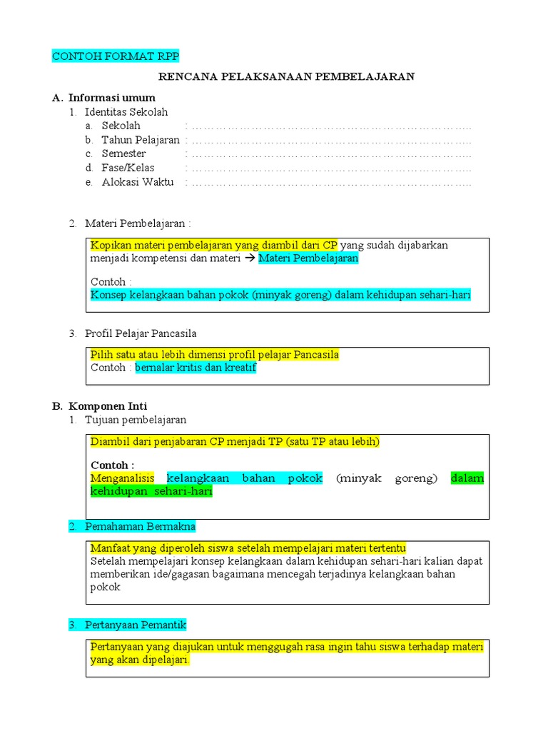 04a. Contoh Format RPP Kurikulum Merdeka | PDF