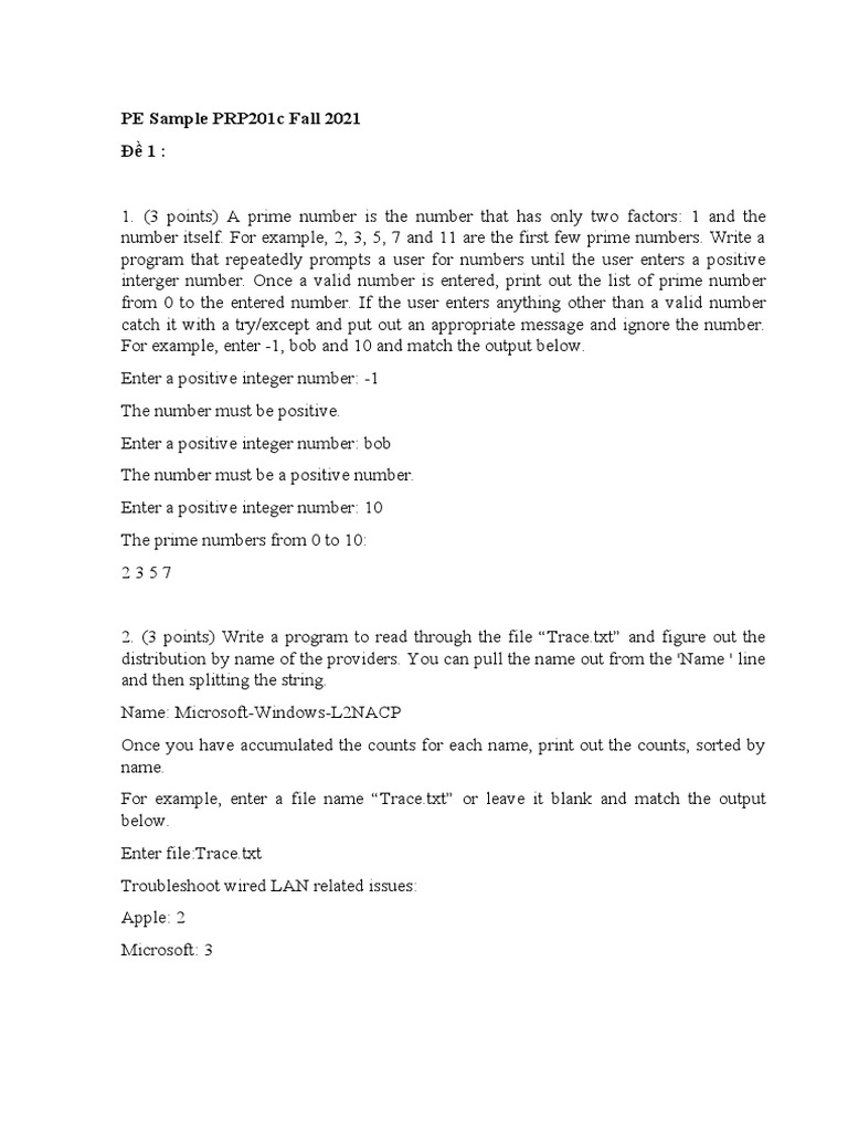 Practical Exam Python Sample Fall 2021 | PDF