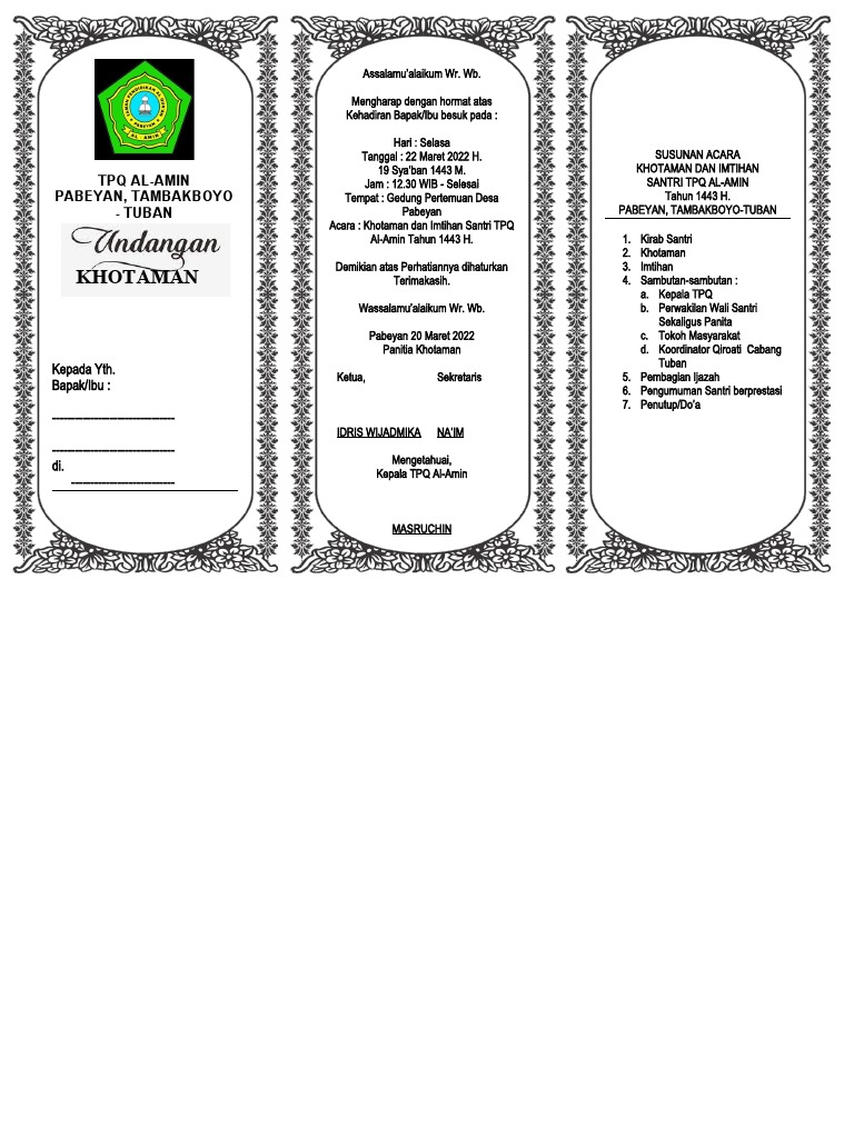 Undangan Khotaman TPQ | PDF