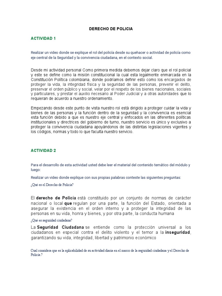 Derecho De Policia Pdf Policía Valores