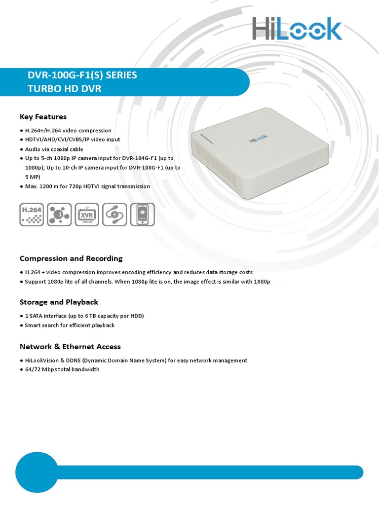 DVR-100G-F1 (S) SERIES Turbo HD DVR: Key Features | PDF | Video | Data ...