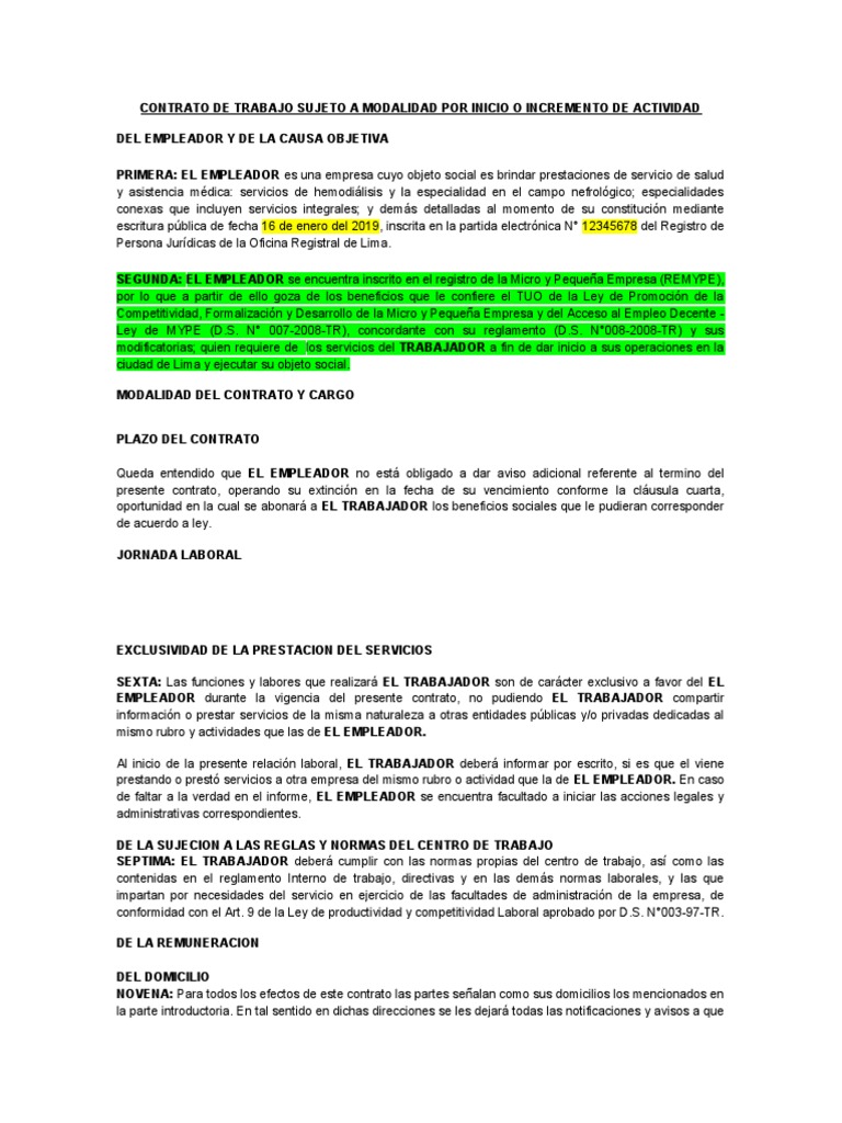 Modelo de Contrato Mype | PDF | Business | Derecho laboral