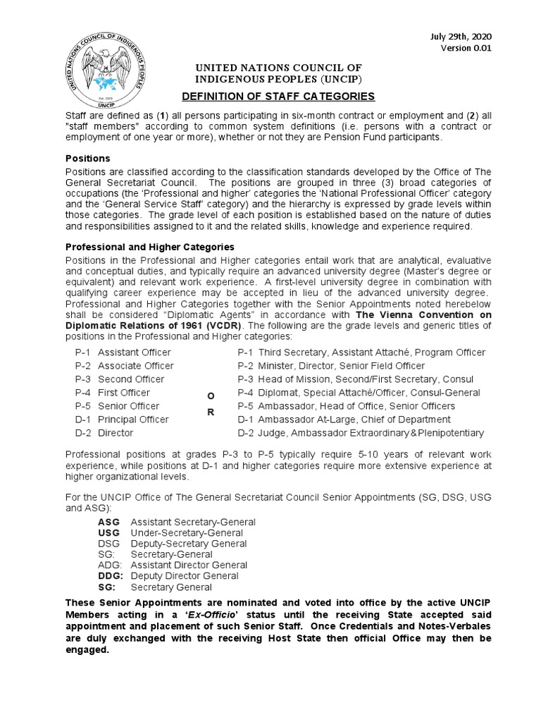 Definitions of Staff Categories | PDF | Diplomatic Rank | General ...