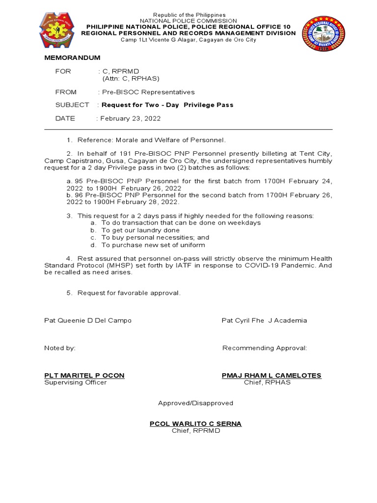 Memorandum: Philippine National Police, Police Regional Office 10 ...