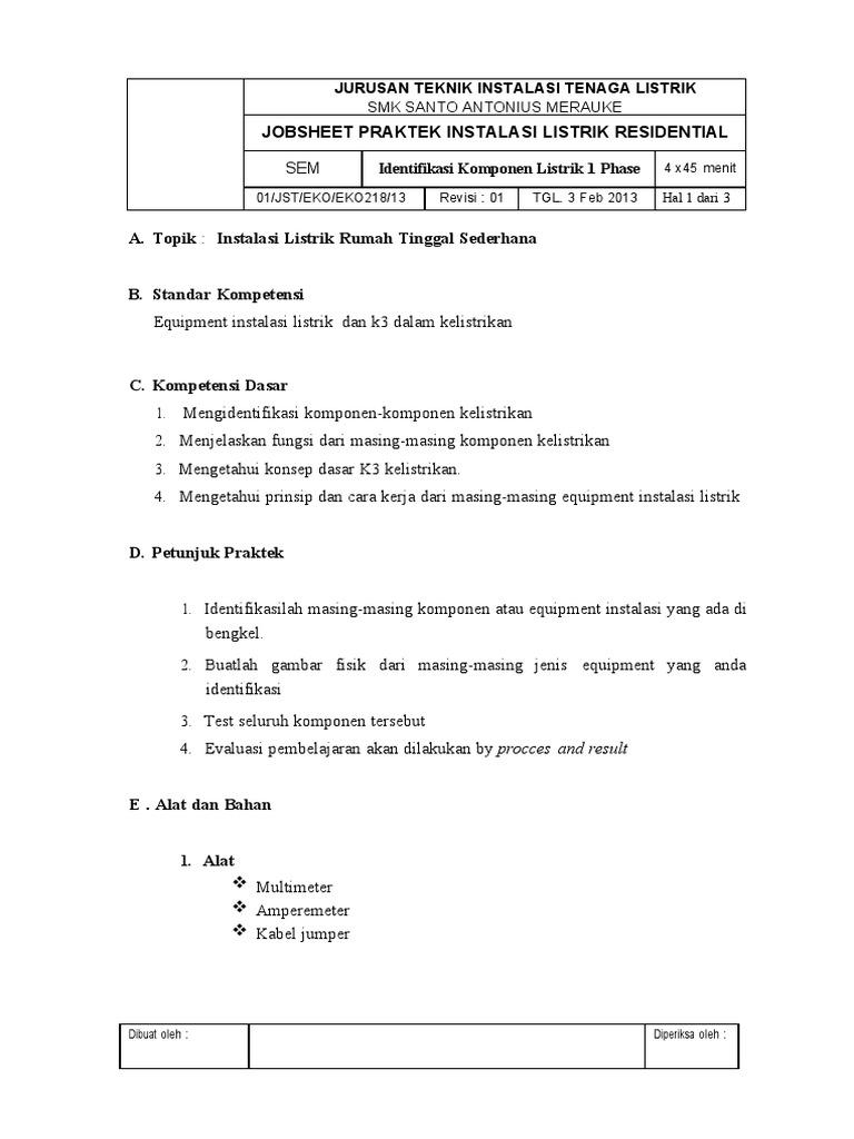 Jobsheet Praktik Instalasi Listrik Residensial | PDF