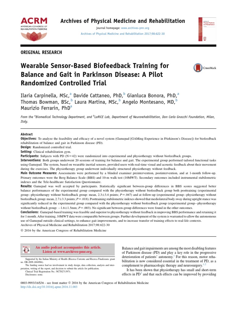 Wearable Sensor Based Biofeedback Training For Balance And Gait In Parkinson Disease Pdf