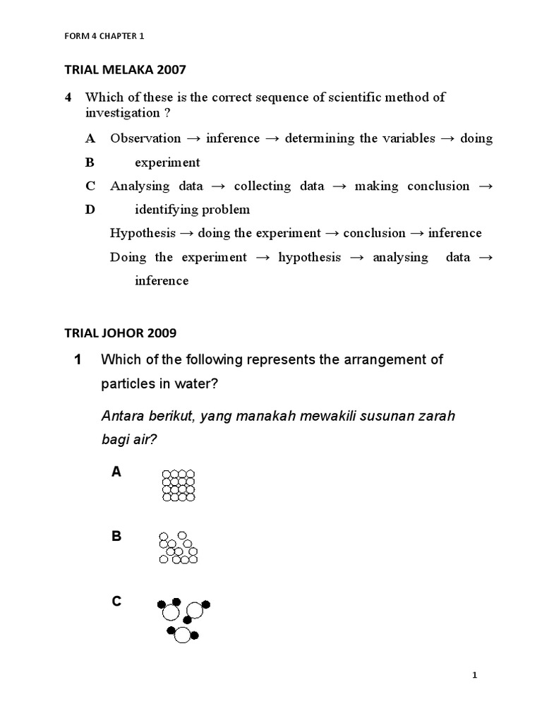 Form 4 Chapter 1 Paper 1 | PDF | Nature | Chemistry