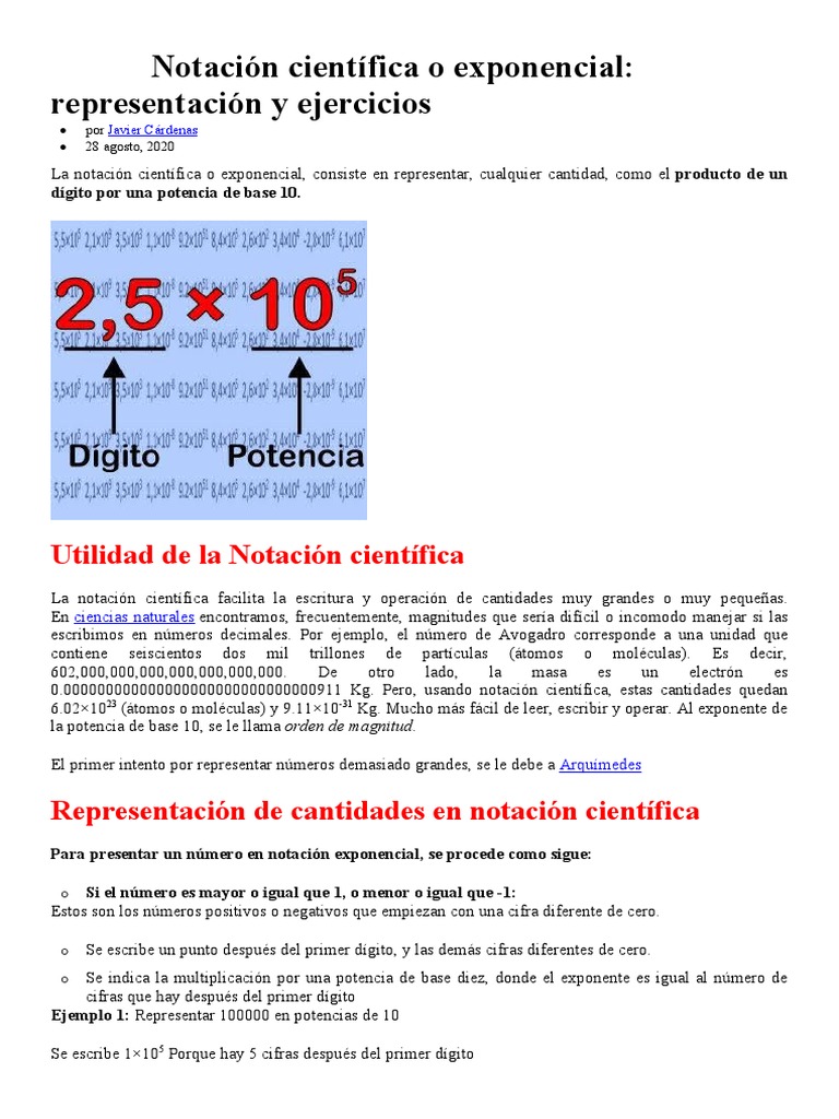 Notación científica: representación, operaciones y ejercicios | PDF | Exponenciación ...