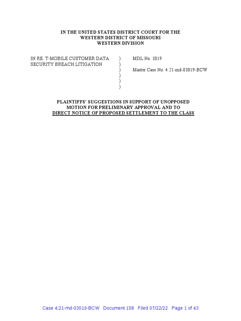 T-Mobile Data Breach Settlement | PDF | Settlement (Litigation) | Lawsuit