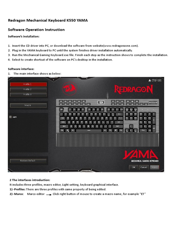 Redragon Mechanical Keyboard K550 YAMA Software Operation Instruction ...