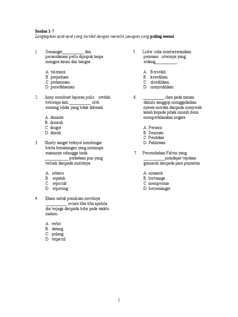 Soalan Bahasa Melayu Tingkatan 2 | PDF