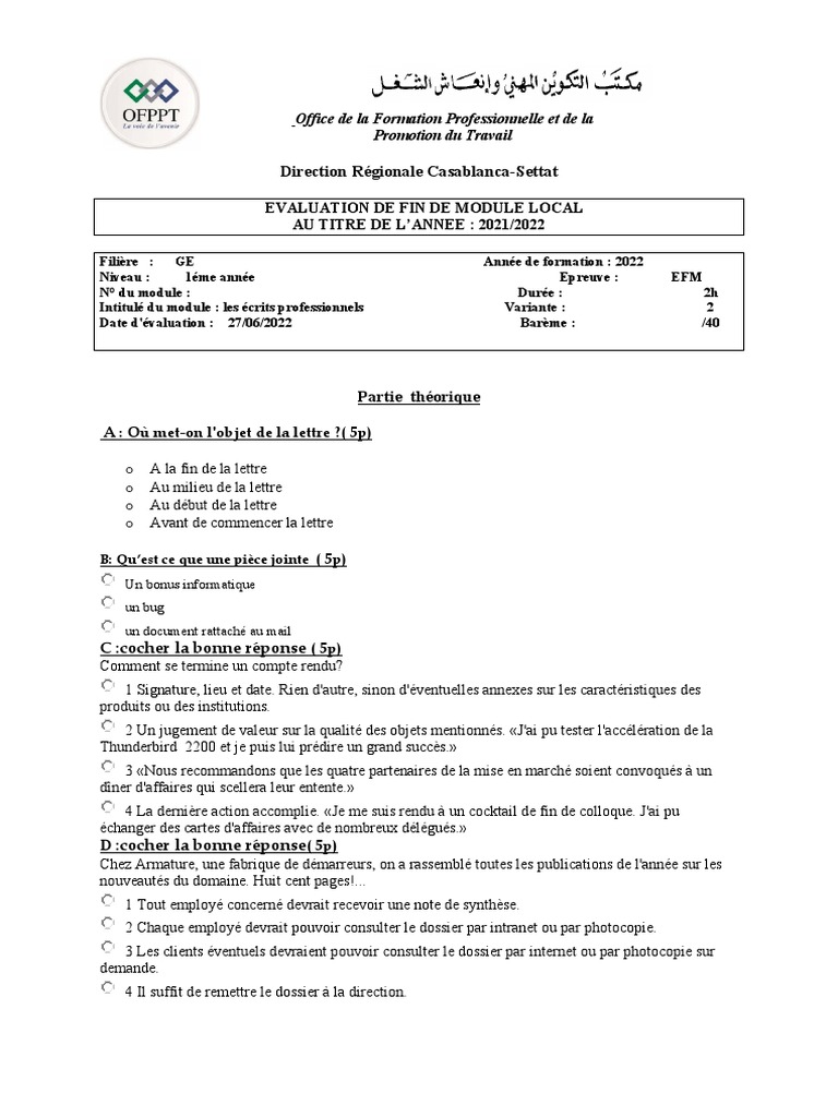 Efm Les Écrits Prof GE V1 | PDF