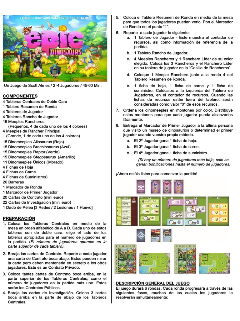 Tiny Epic Dinosaurs - Reglas P&P (Espanol) | PDF | Dinosaurios