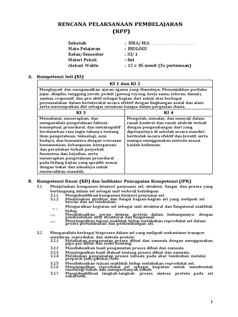 RPP Sel Kelas XI | PDF