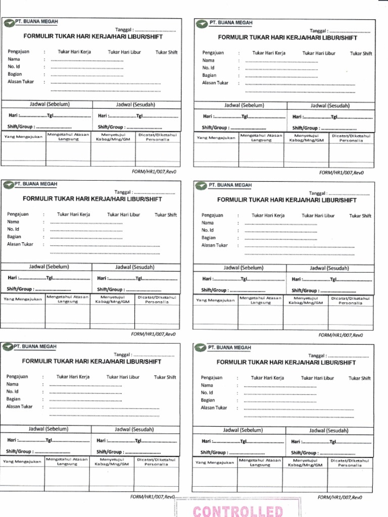 Formulir Tukar Hari Kerja dan Shift | PDF