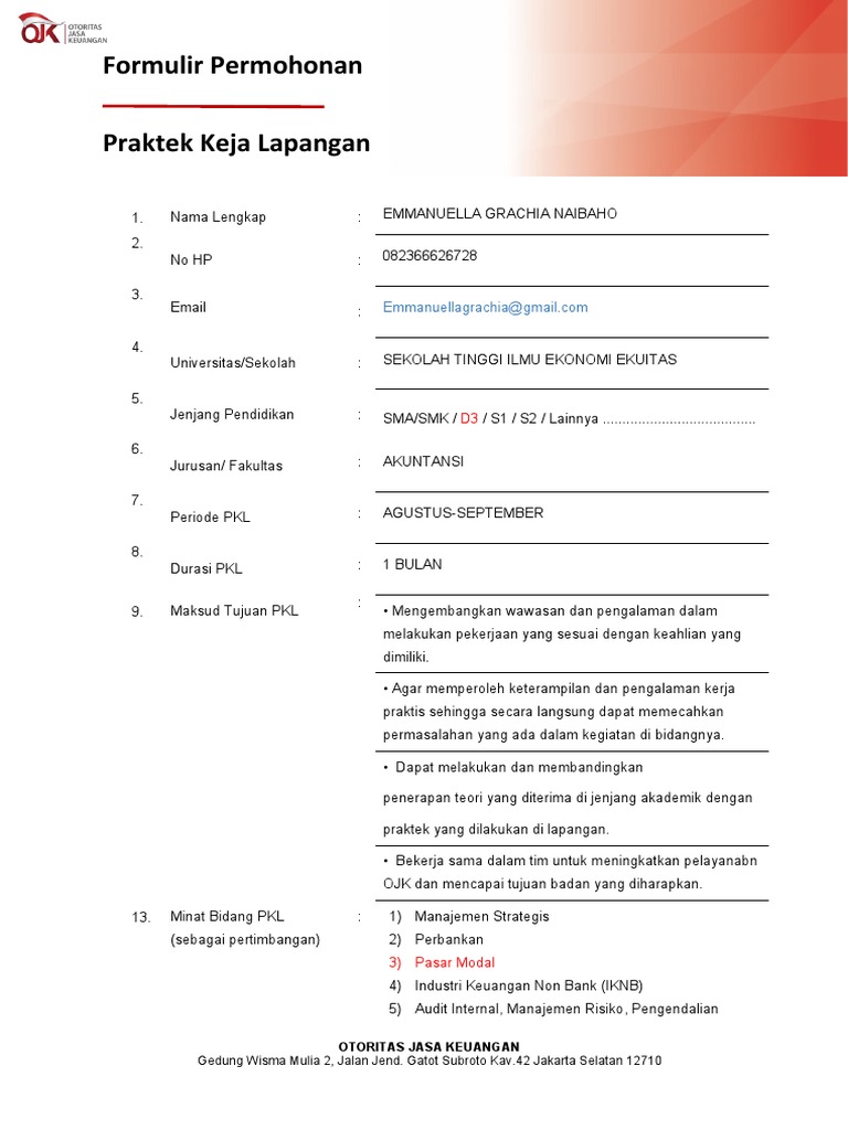 Formulir Permohonan PKL | PDF