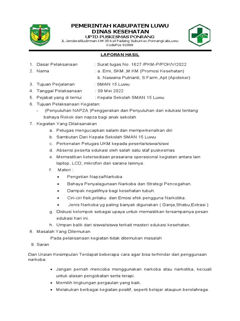 Laporan Hasil Napza | PDF