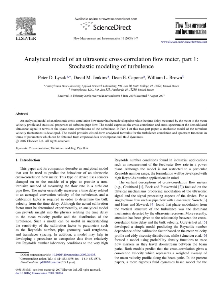 Analytical Model of An Ultrasonic Cross-Correlation Flow Meter, Part 1 ...