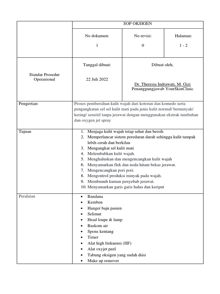 SOP Facial Oksigen | PDF