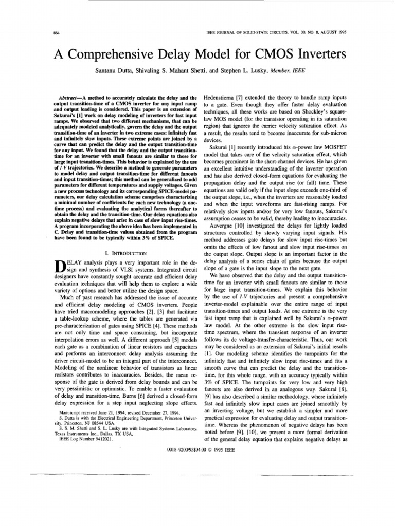 A Comprehensive Delay Model For CMOS Inverters | PDF | Power Inverter ...