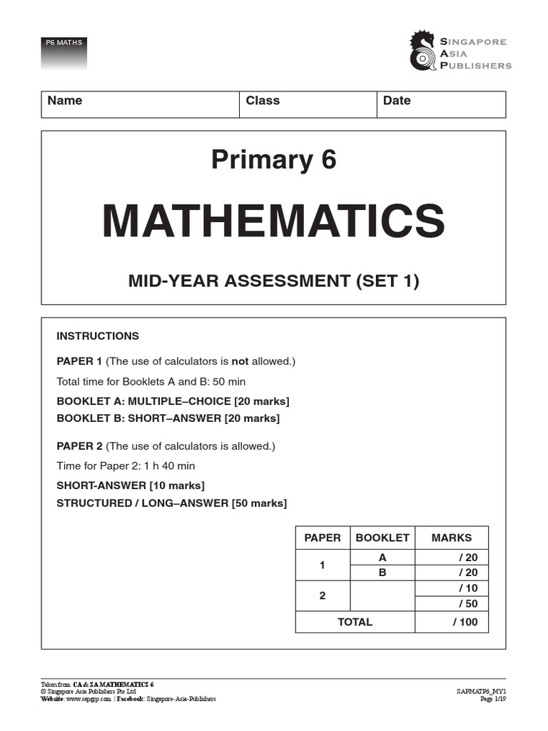 P6MATHS - Mid Year Set 1 | PDF | Mathematics