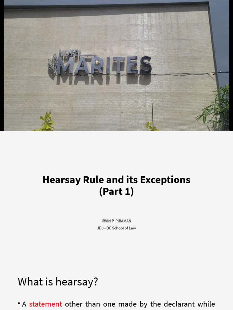 Hearsay Rule and Its Exceptions Part 1 | PDF | Hearsay | Hearsay In ...