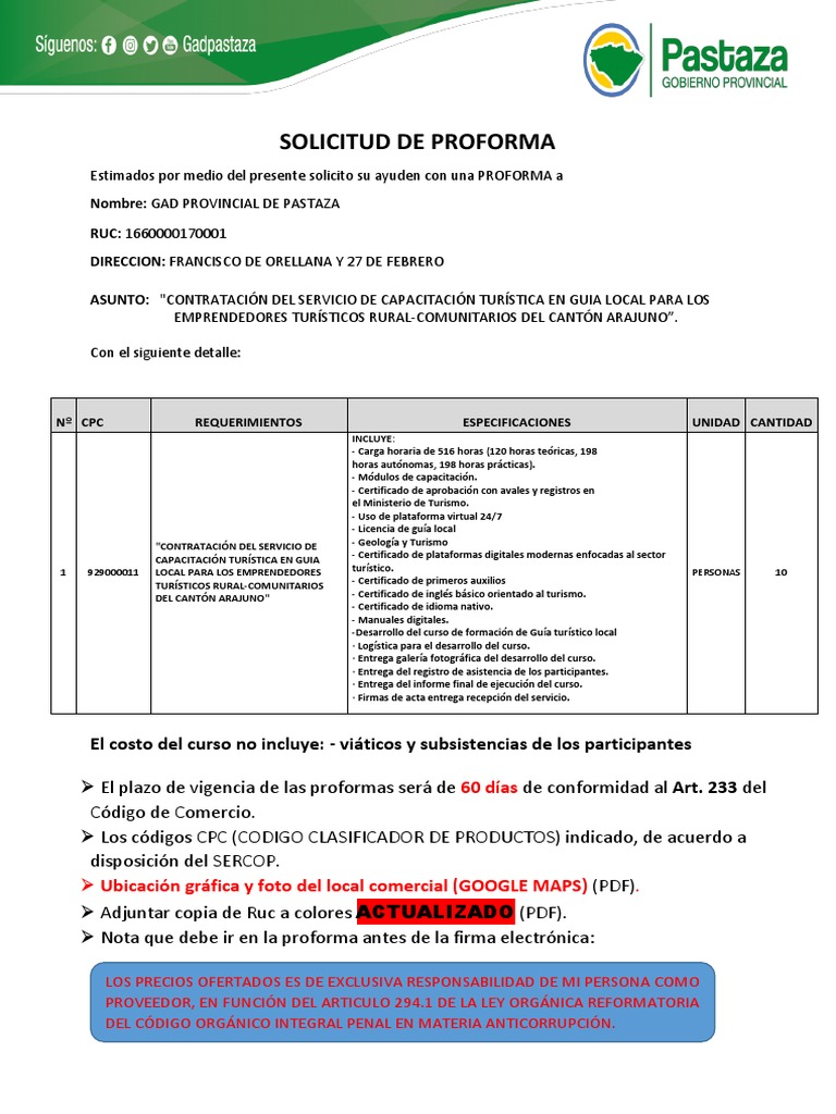 Solicitud de Proforma: Estimados Por Medio Del Presente Solicito Su Ayuden Con Una PROFORMA A ...