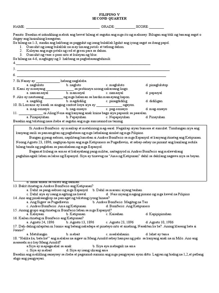 PT - Filipino 5 - Q2 | PDF