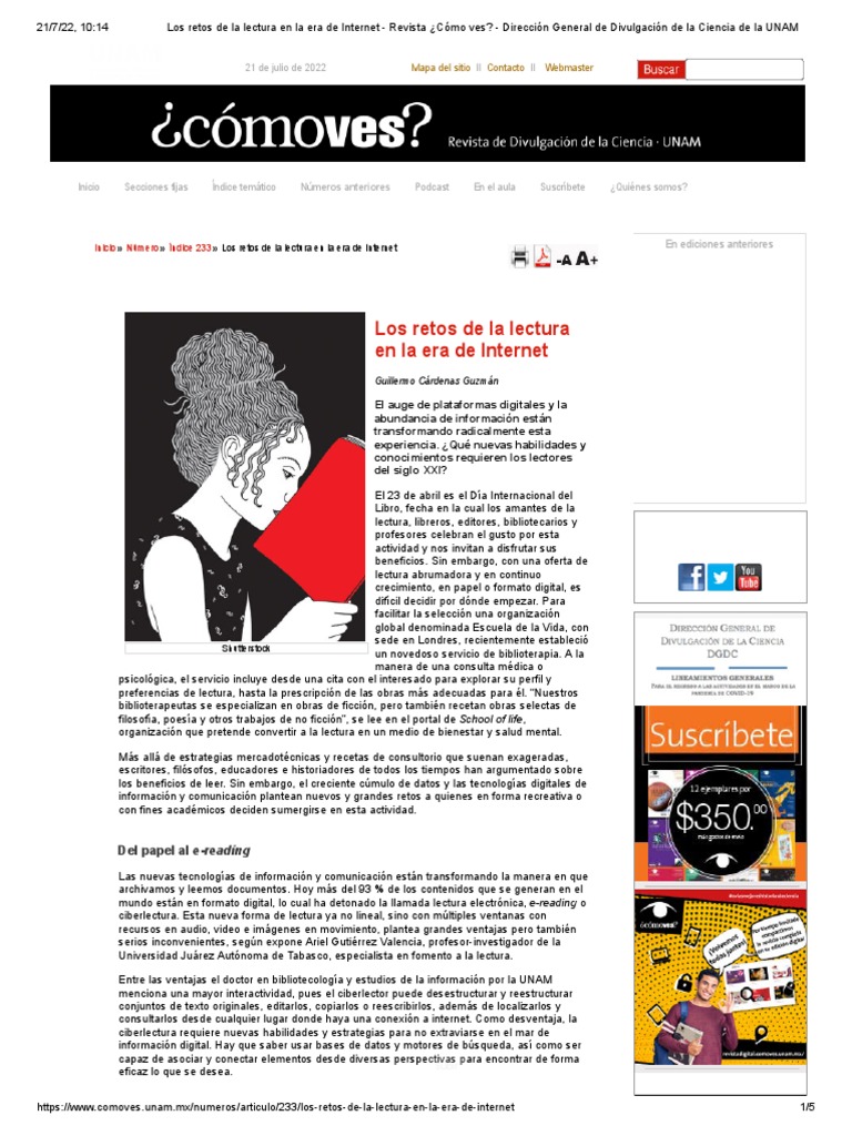 Los retos de la lectura en la era de Internet - Revista ¿Cómo ves ...