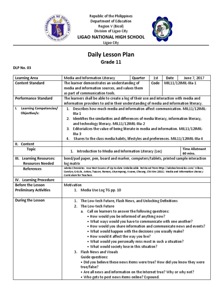 Daily Lesson Plan: Ligao National High School | PDF | Information ...