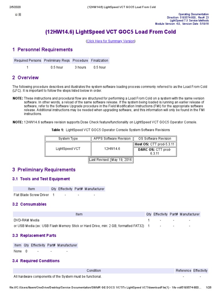 12HW14.6 VERSION LightSpeed VCT GOC5 Load From Cold-GE | Download Free PDF | Booting | Menu ...