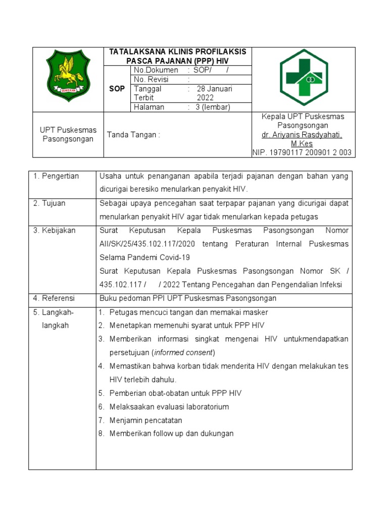 SOP Tatalaksana Profilaksis Pajanan HIV | PDF