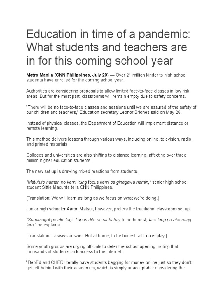 Education Adaptations Amid Pandemic | PDF | Distance Education | Schools