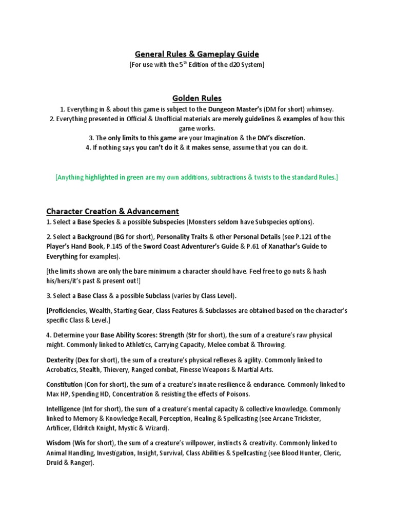 D&D 5th Ed Basic Rules Summary | PDF