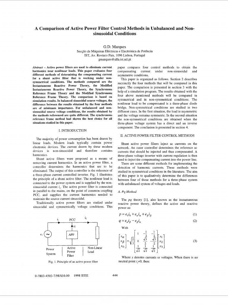 Active Power Filter Control Methods Comparison | PDF | Power ...