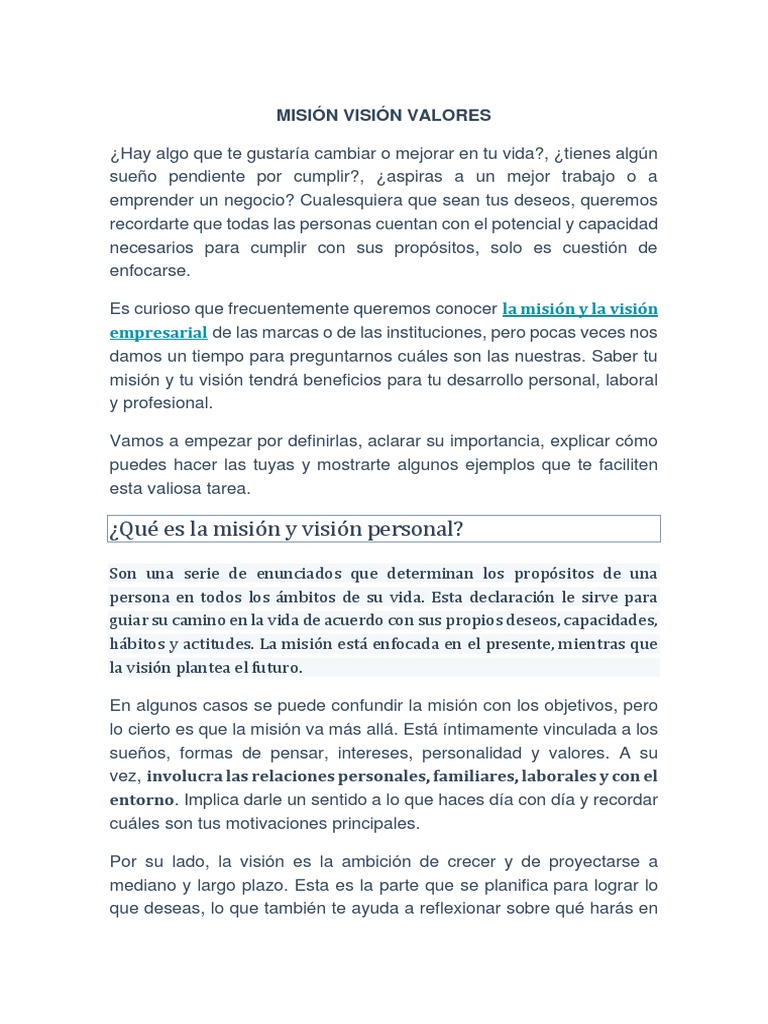 Misión Visión Valores | PDF | Marketing | Motivación