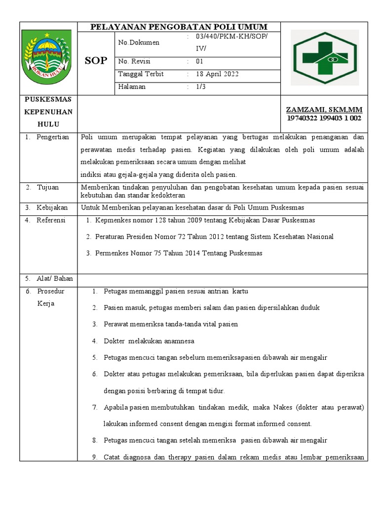 SOP Pelayanan Poli Umum | PDF | Kesehatan Holistik