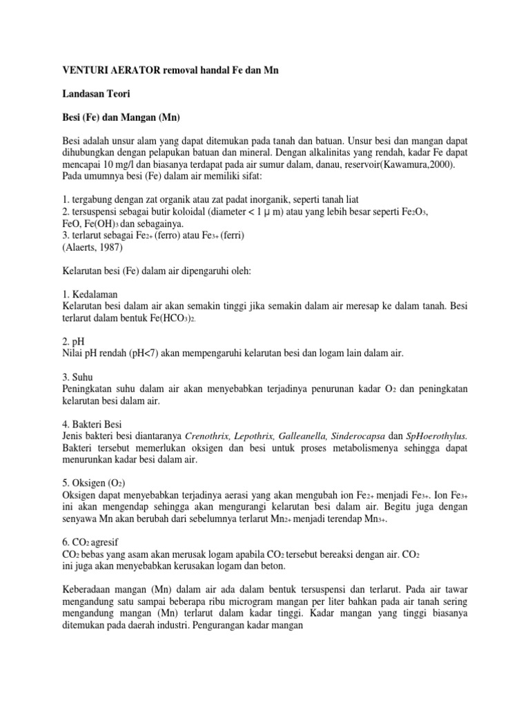 Efisiensi Venturi Aerator untuk Fe dan Mn | PDF