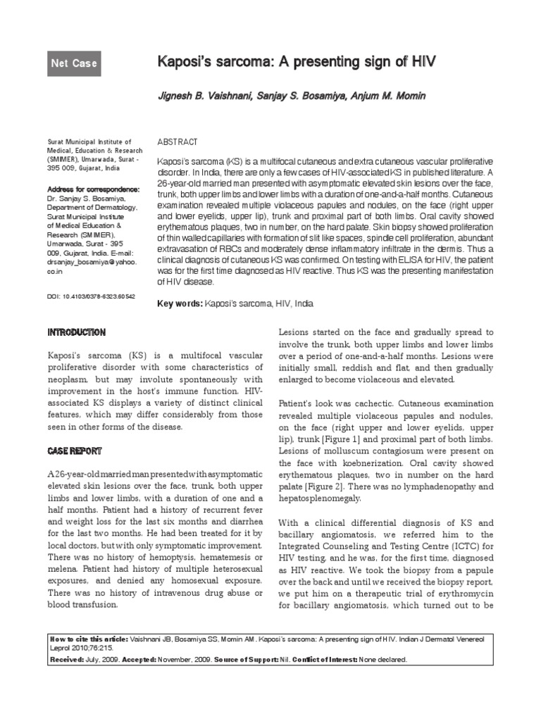 I Kaposi’ S Sarcoma I A Presenting Sign of HIV | PDF | Hiv/Aids ...