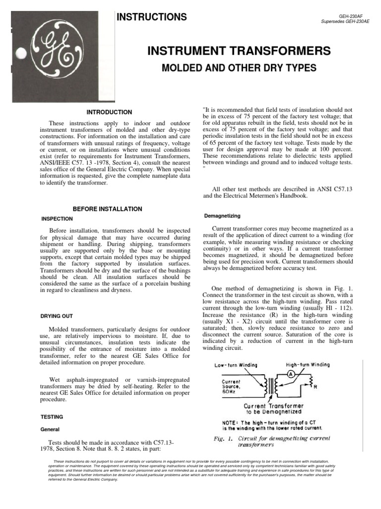 GE-Instrument Transformer Installation | PDF | Transformer | Fuse ...