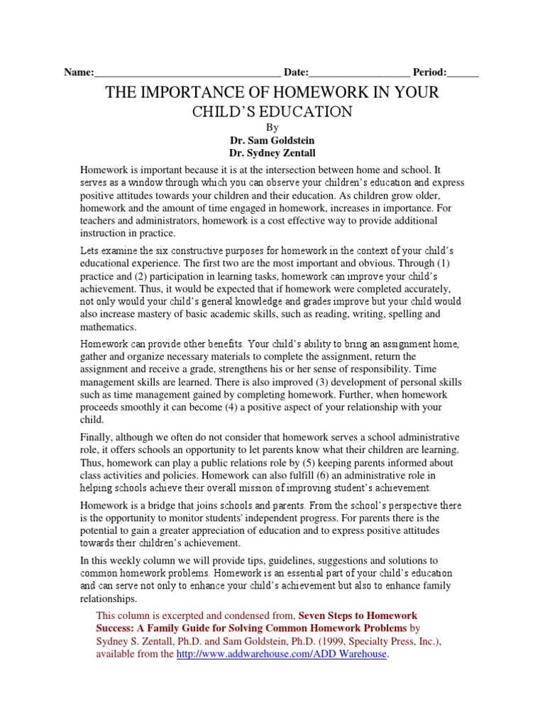 Homework The Importance in Your Child | PDF | Homework | Teachers