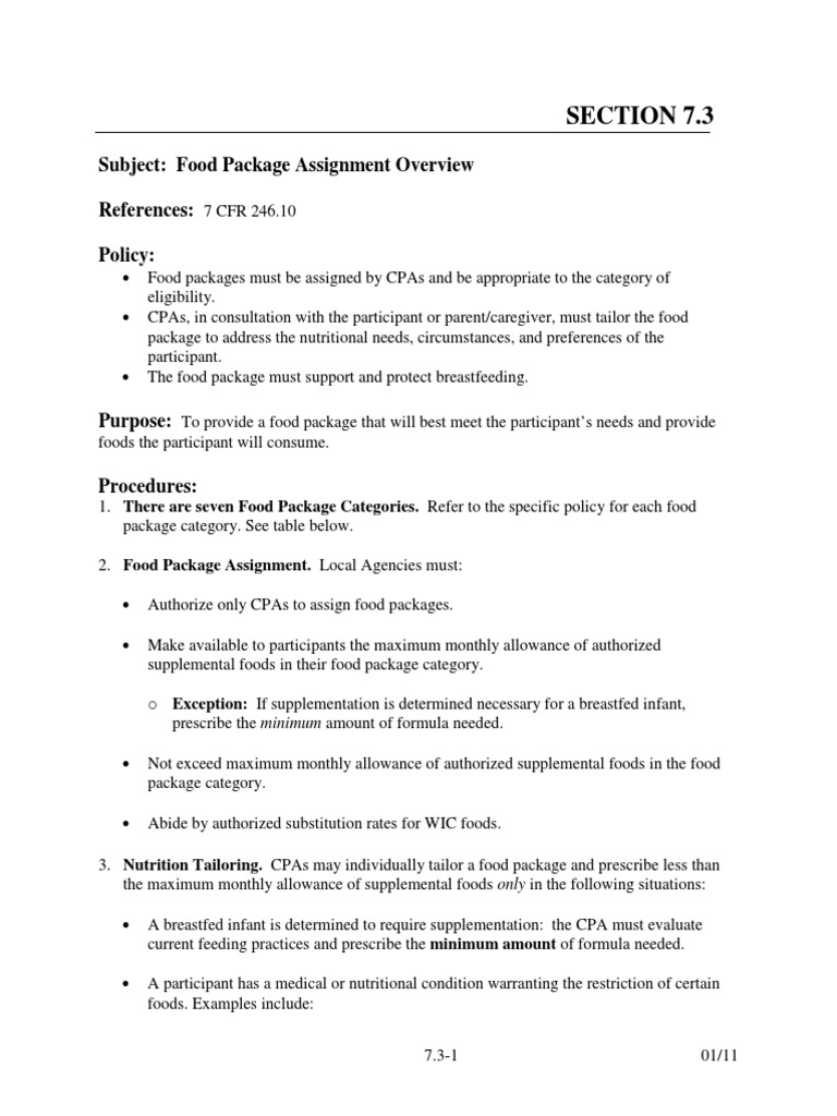 Section 7.3 Food Package Assignment Overview | PDF | Wic | Breastfeeding