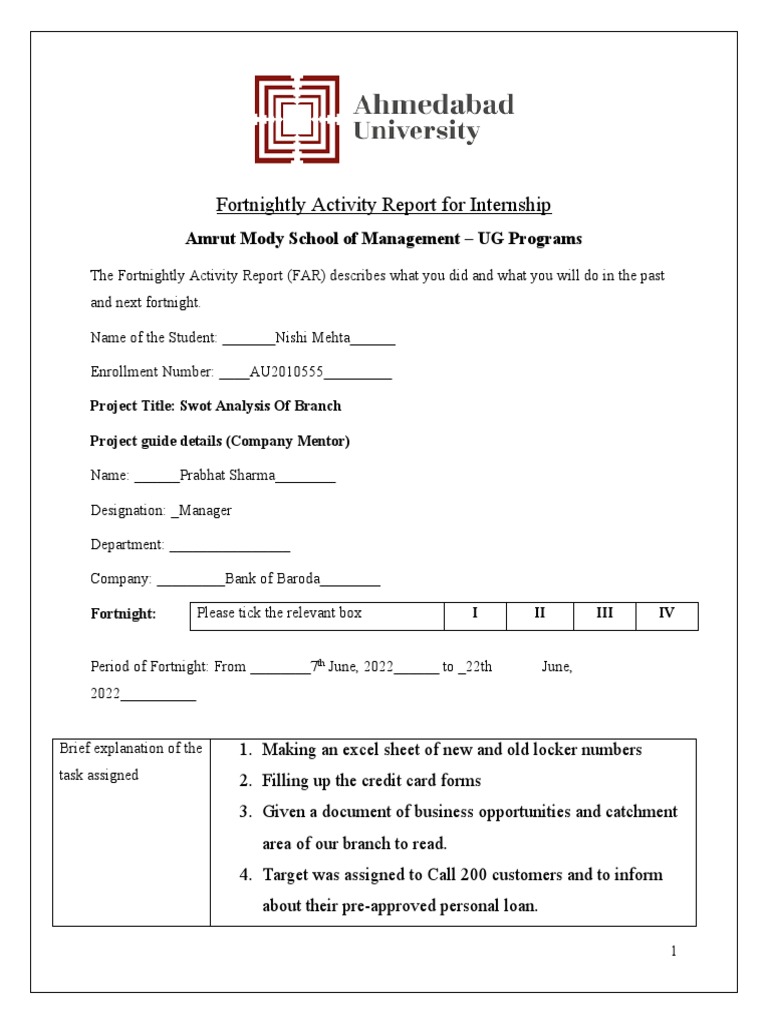 Format of Fortnightly 1 Report | PDF | Business