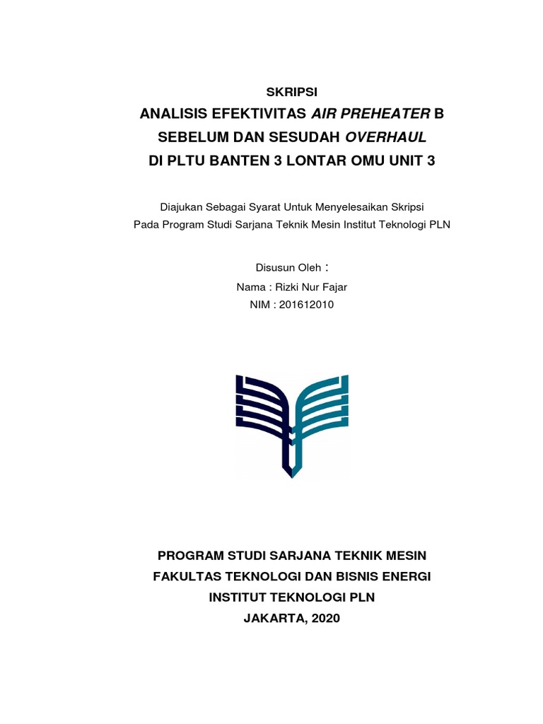 Analisis Efektivitas Air Preheater B Sebelum Dan Sesudah Overhaul Di Pltu Banten 3 Lontar Omu ...