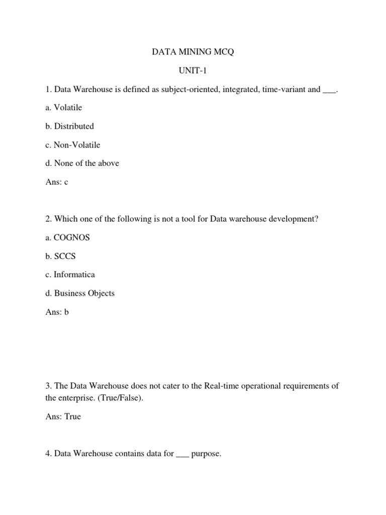 Data Mining MCQ FINAL | PDF | Data Warehouse | World Wide Web
