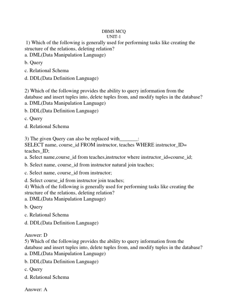 DBMS MCQ Final | PDF | Relational Database | Database Transaction