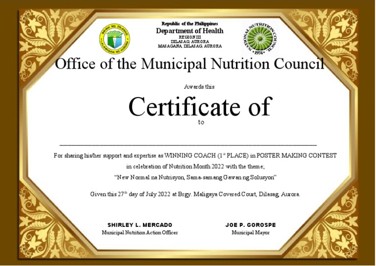 1ST Certificate of Recognition Coach Poster | PDF